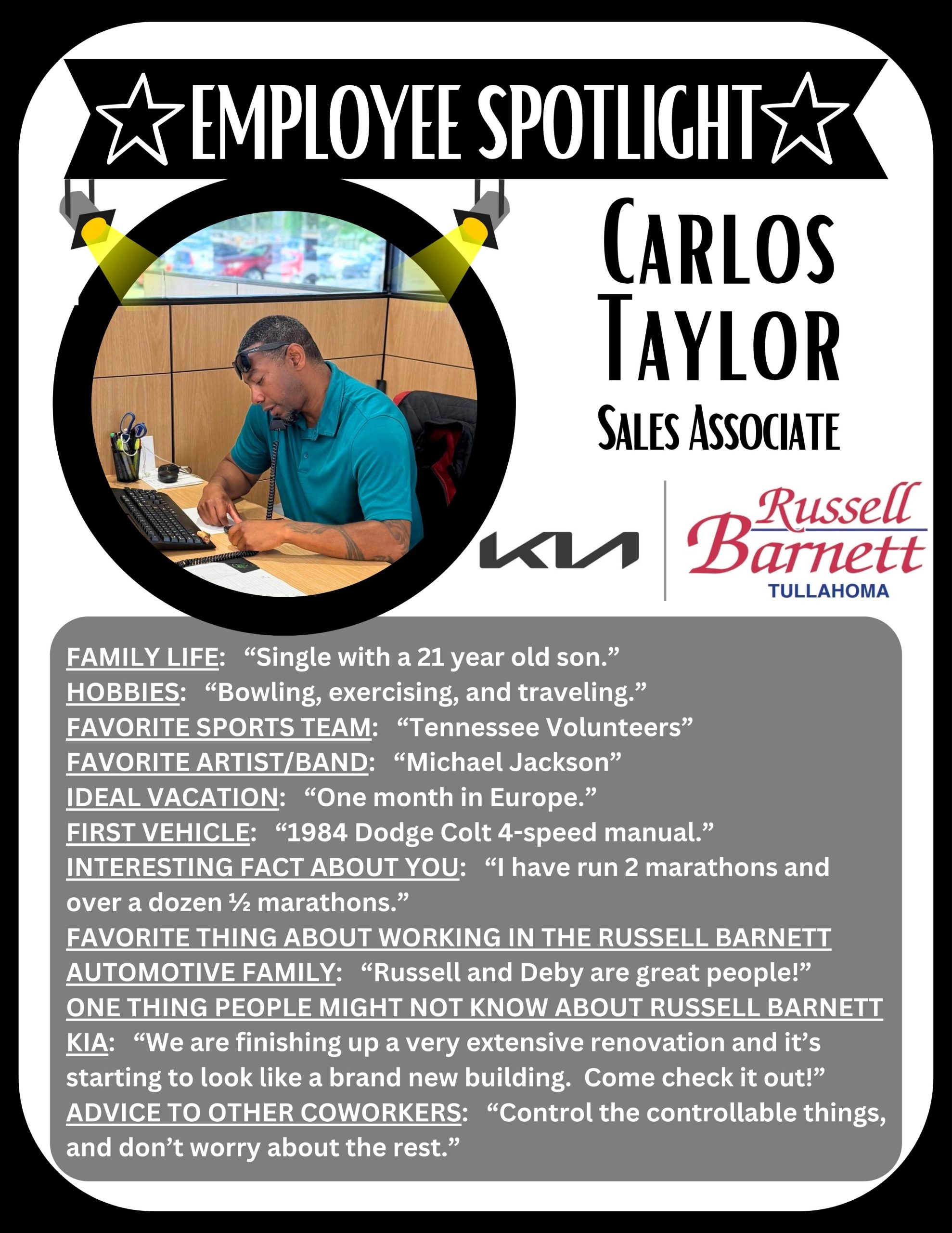 Employee Spotlight - Carlos Taylor - Russell Barnett Kia Blog